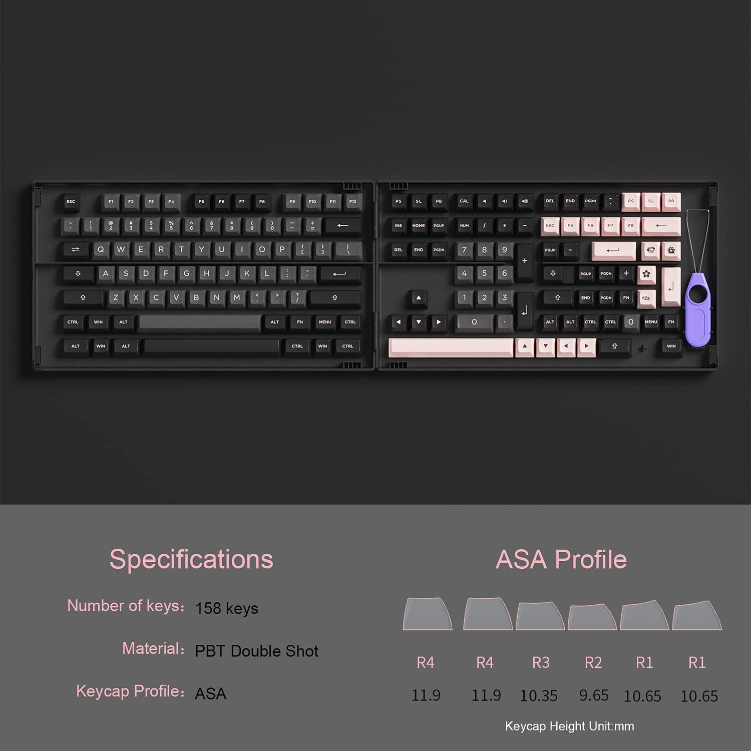 ASA Black & Pink Keycap Set (PBT, 158 Keys)